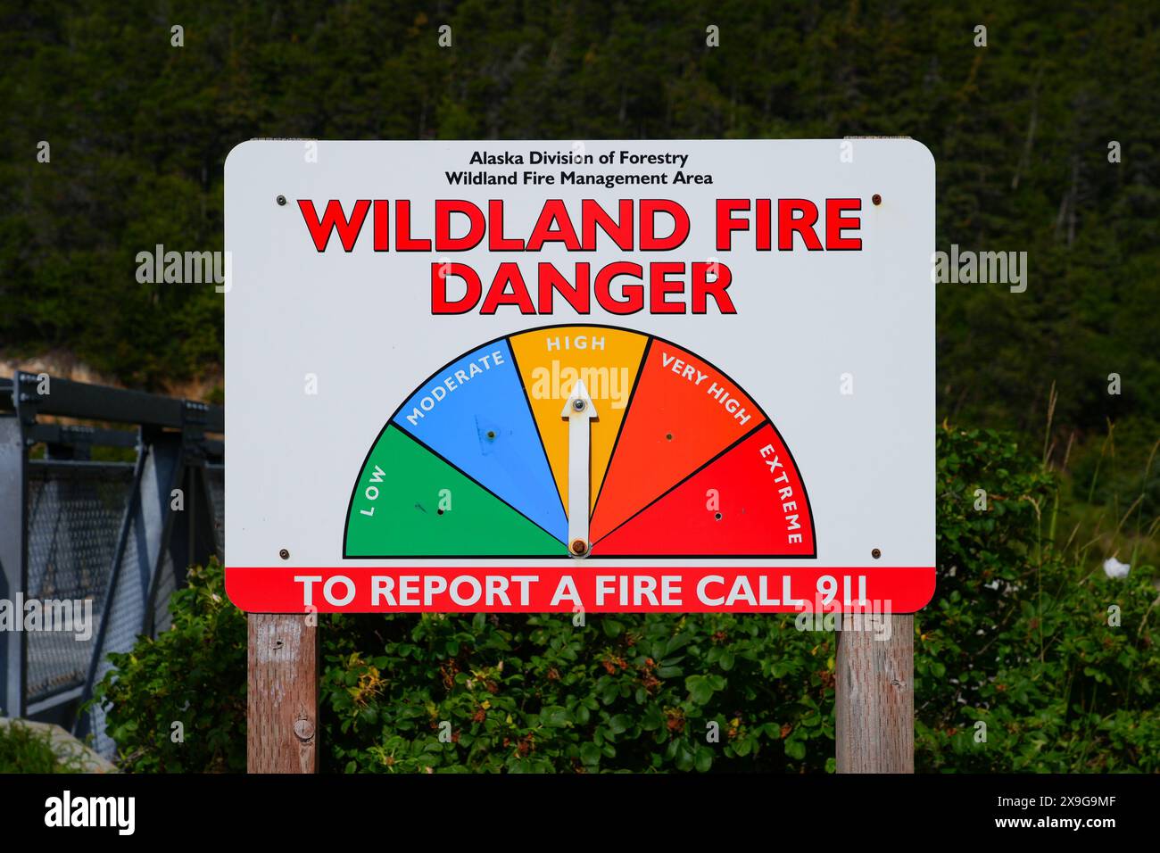 Information board with a gauge warning of the level of danger of ...