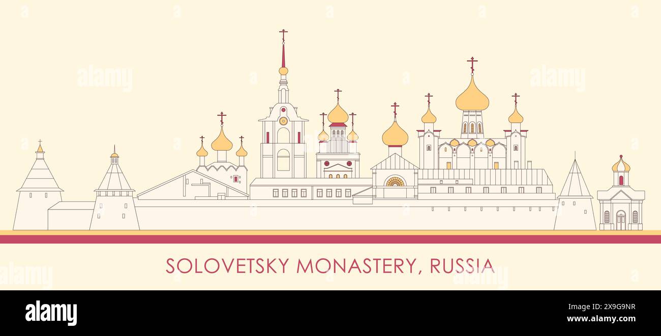 Cartoon panorama of Solovetsky Monastery, Russia - vector illustration ...