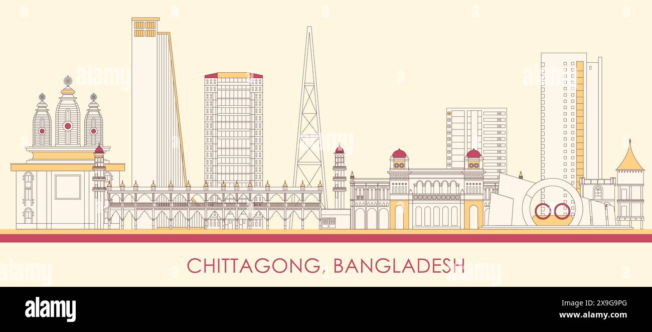 Cartoon Skyline panorama of city of Chittagong, Bangladesh - vector ...