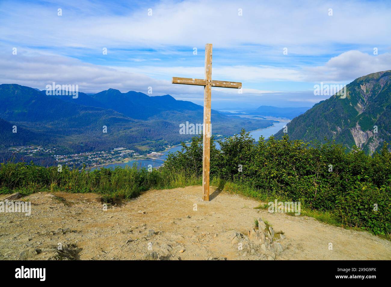 Father Brown's Cross on top of Mount Roberts above Juneau, the capital ...