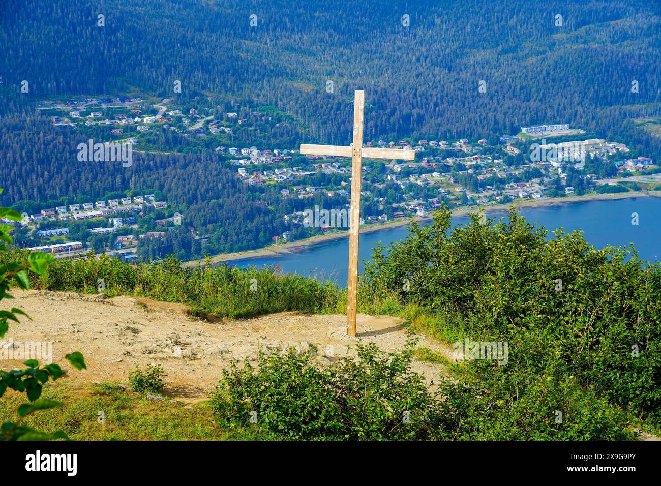 Father Brown's Cross on top of Mount Roberts above Juneau, the capital ...