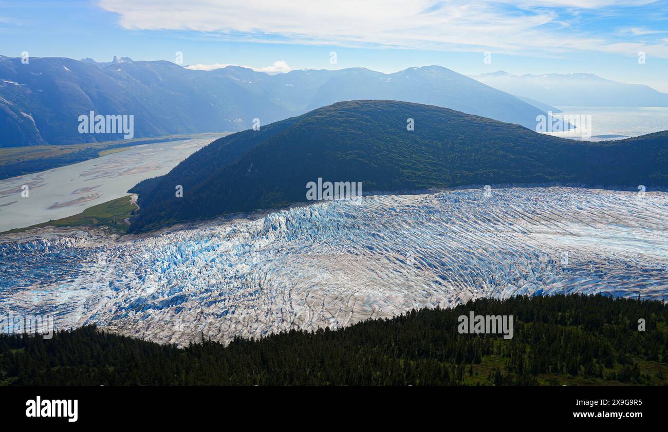 Aerial view of the glaciers located along the Taku Inlet, which are ...