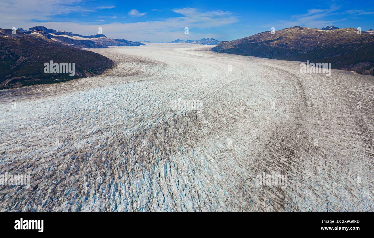 Aerial view of the glaciers located along the Taku Inlet, which are ...