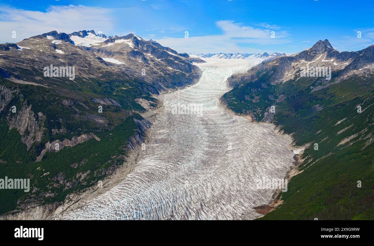 Aerial view of the glaciers located along the Taku Inlet, which are ...