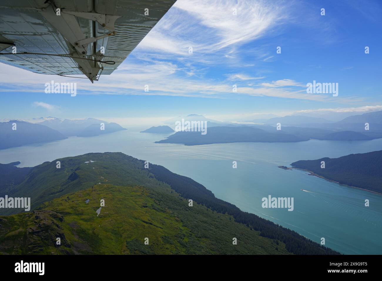 Aerial view of the archipelago covered with the Tongass National Forest ...