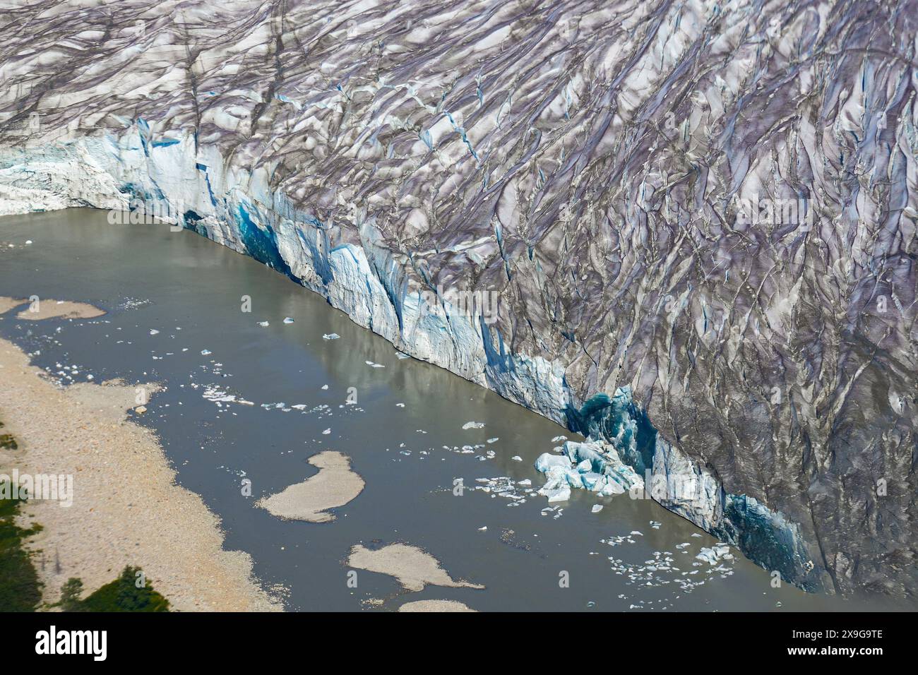 Aerial view of the glaciers located along the Taku Inlet, which are ...