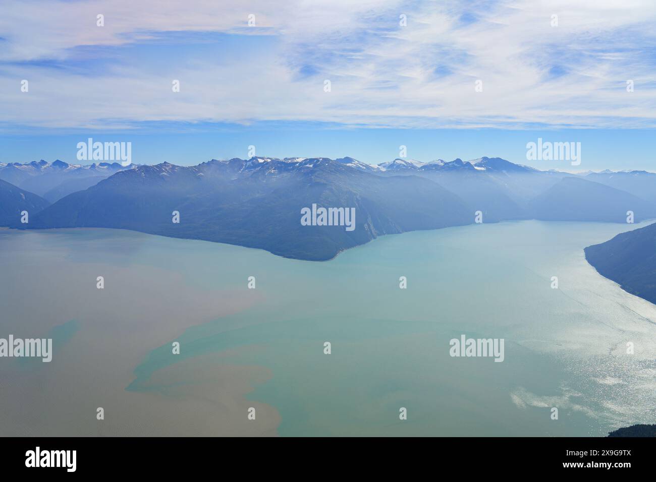 Aerial view of the waters of the Taku Inlet east of Juneau, Alaska ...