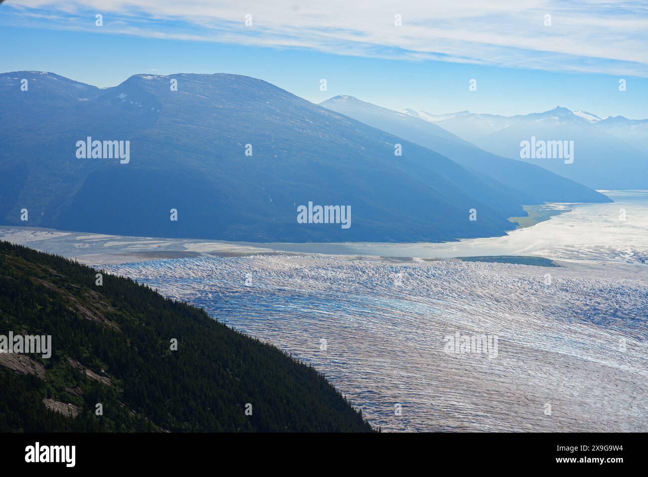 Aerial view of the glaciers located along the Taku Inlet, which are ...