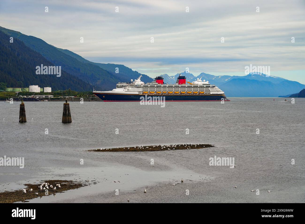 Cruise ship moored in Juneau harbour in the Gastineau Channel, Alaska ...