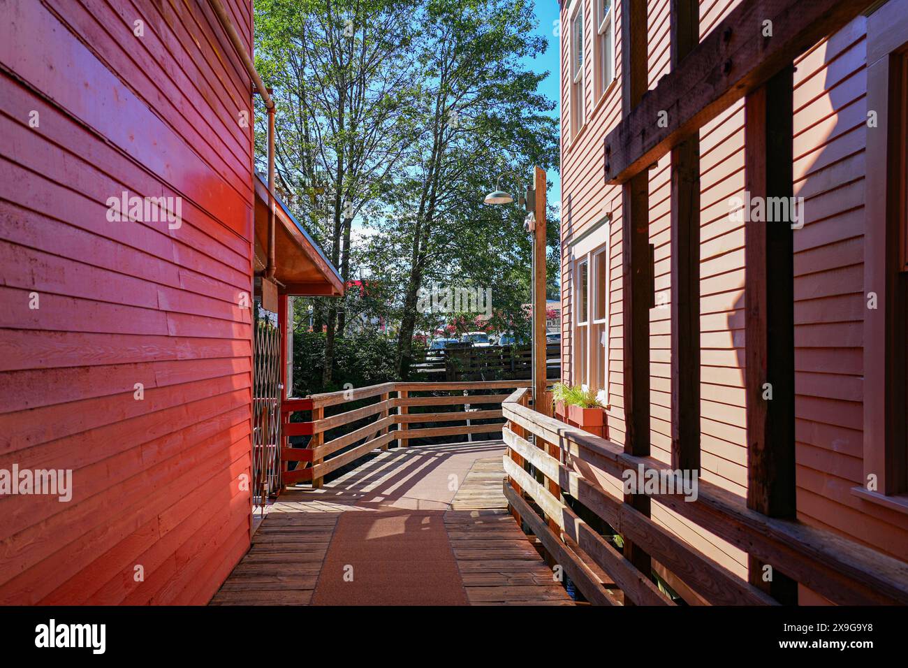 Historic wooden buildings of Creek Street in Ketchikan, built on a ...