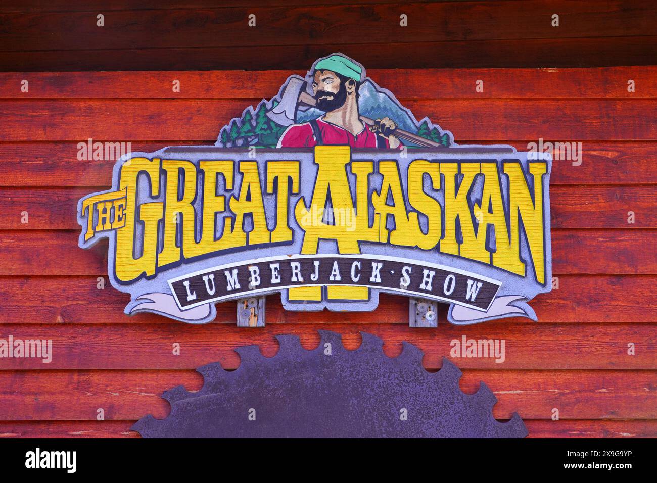The Great Alaskan Lumberjack Show sign above the entrance to its ...