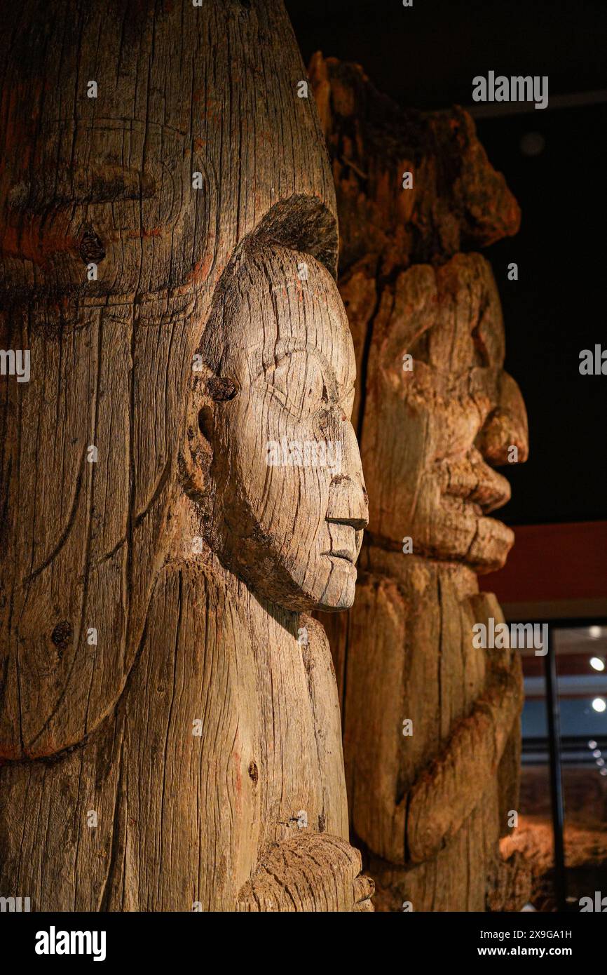 Old preserved Kasaan of the Haida Nation with a human native face ...