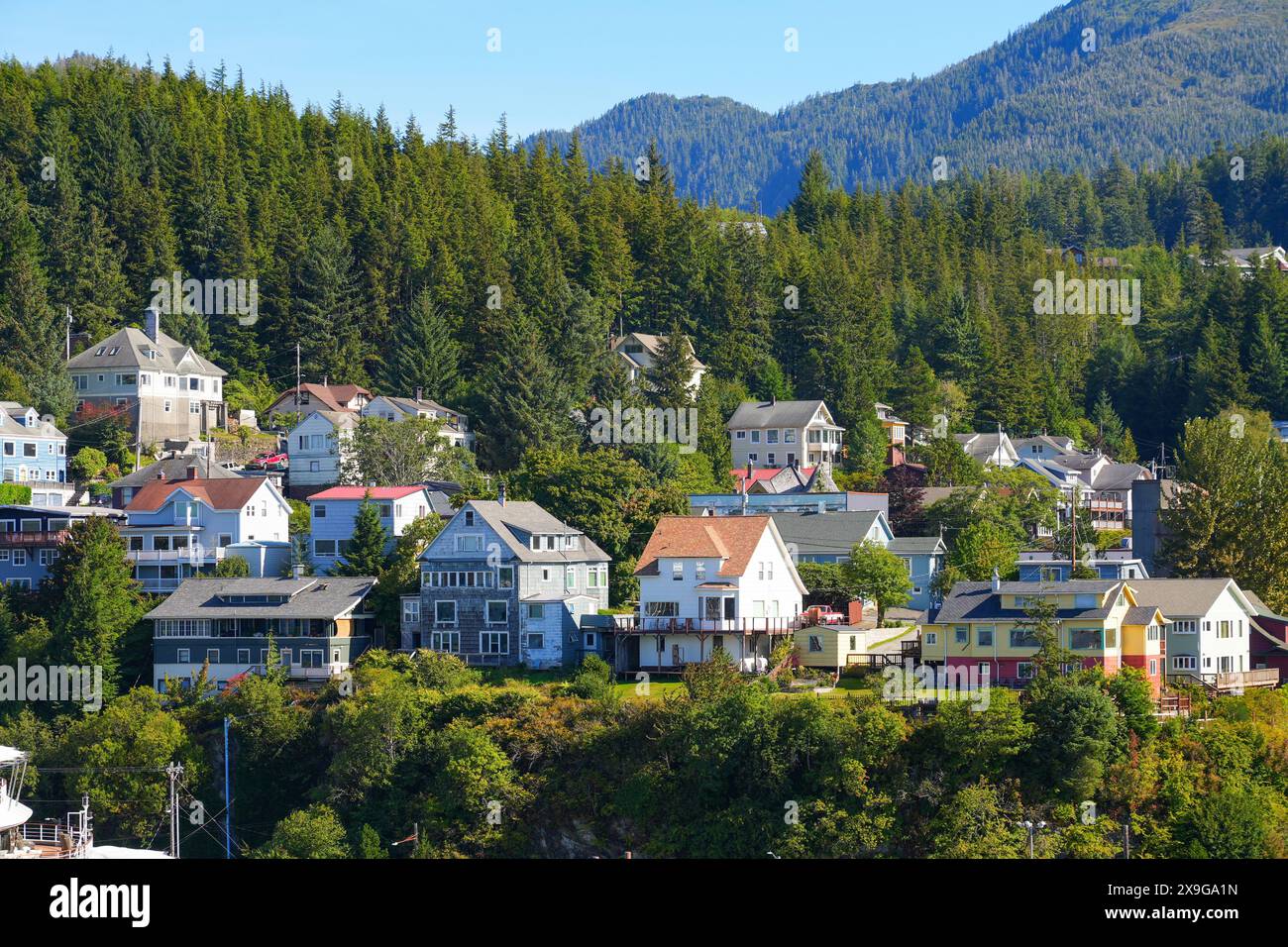 Residential neighborhood with historic wooden houses surrounded by ...