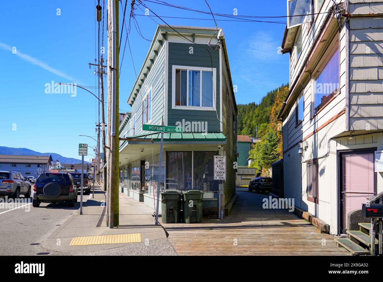 Wooden houses in Hopkins Alley in Ketchikan, the southernmost city of ...