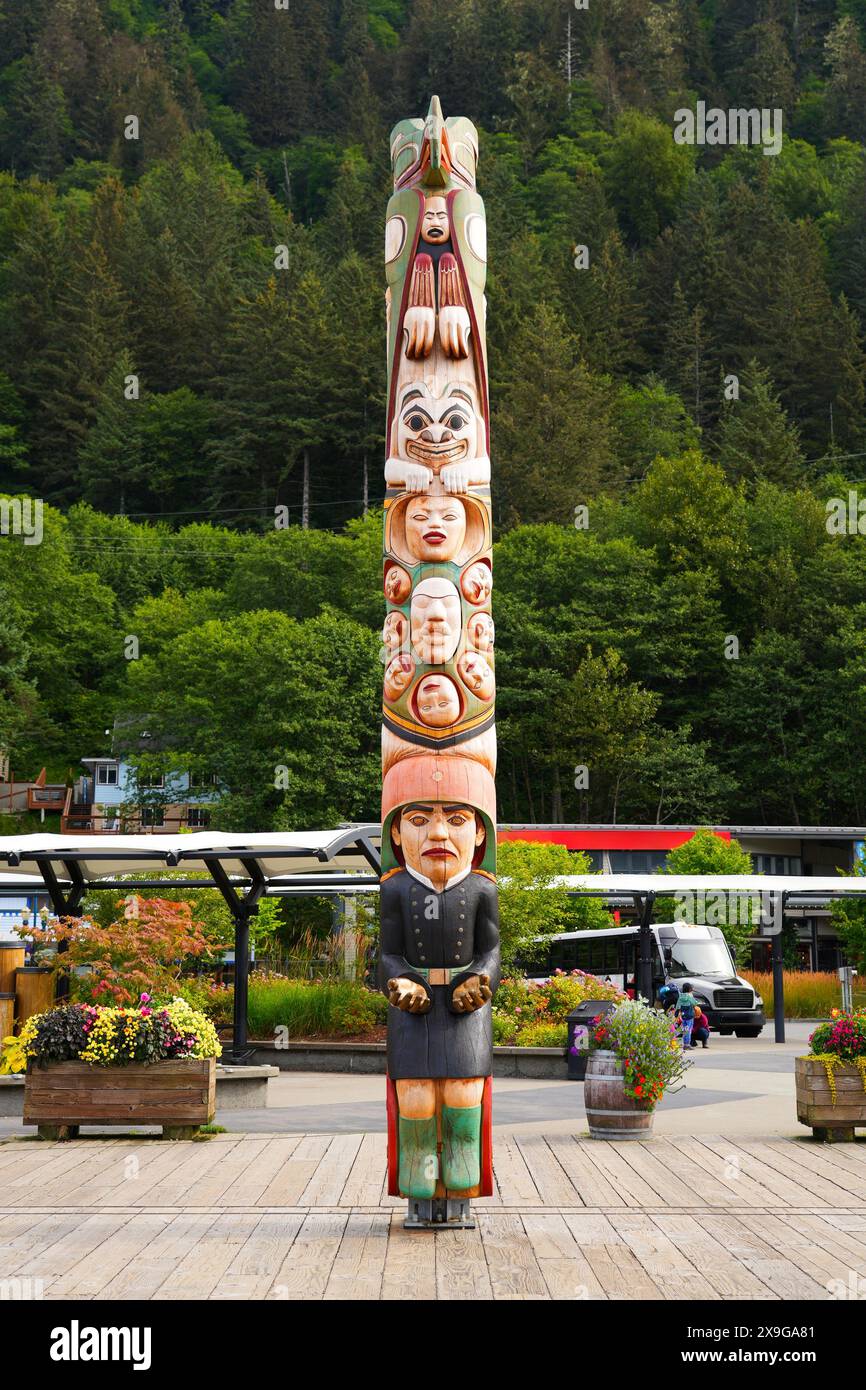 Native American totem pole in Juneau, capital city of Alaska, USA Stock ...