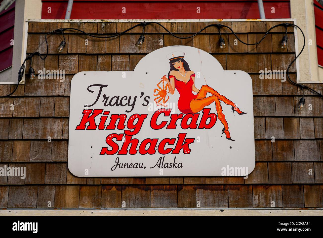 Sign of Tracy's King Crab Shack, a famous seafood restaurant on the ...