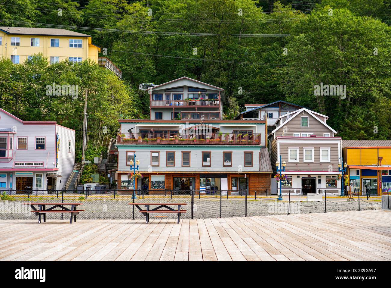 Traditional wooden buildings in downtown Juneau, the capital city of ...