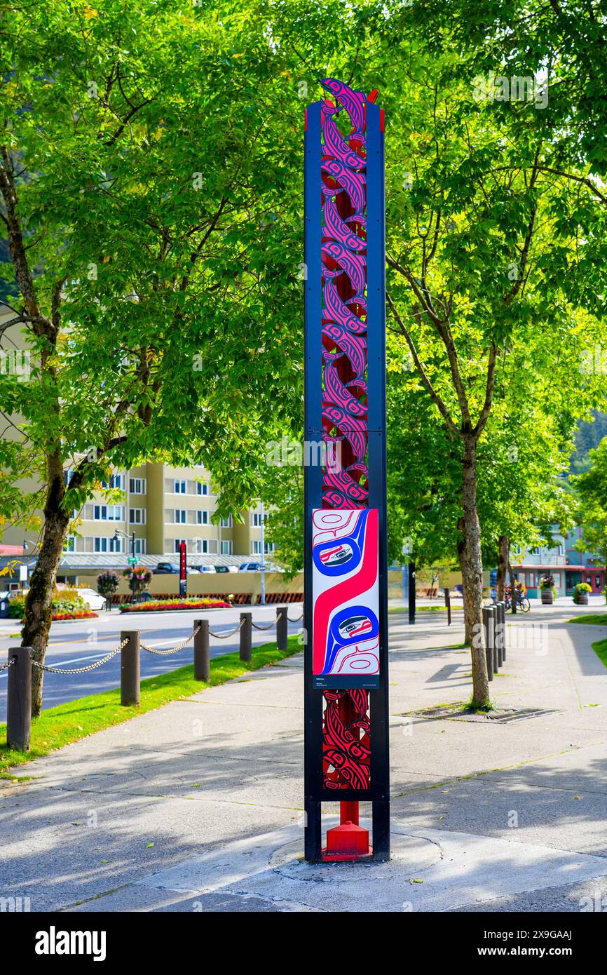 Column with Native American artwork in Marine Park in downtown Juneau ...