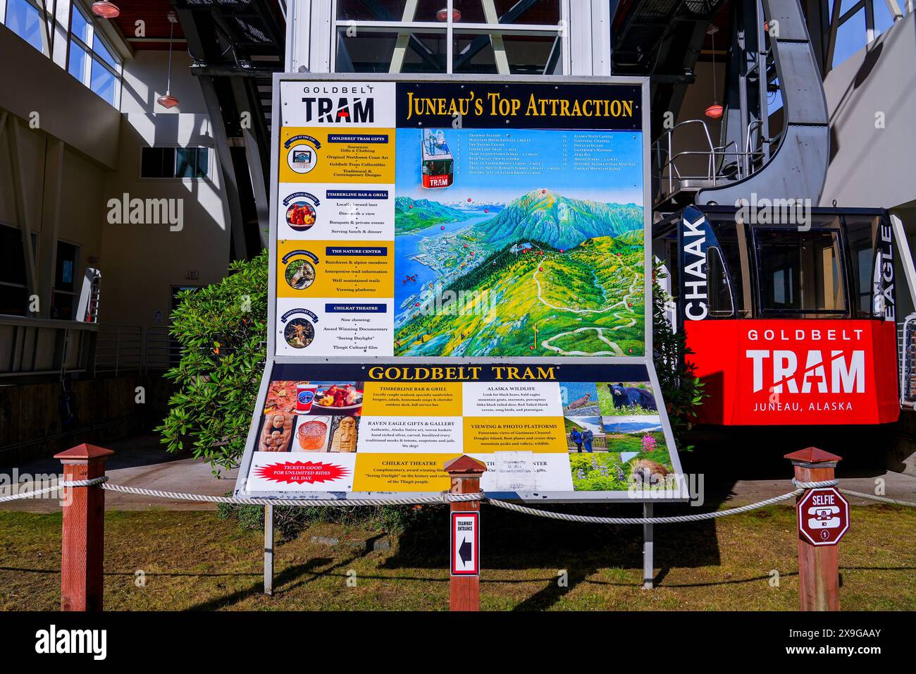 Tourism information board at the lower station of the Goldbelt Tram ...