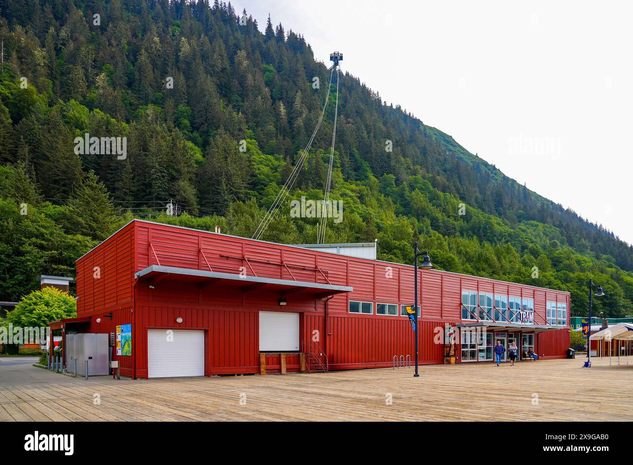 Lower station of the Goldbelt Tram cable-car ascending Mount Roberts ...