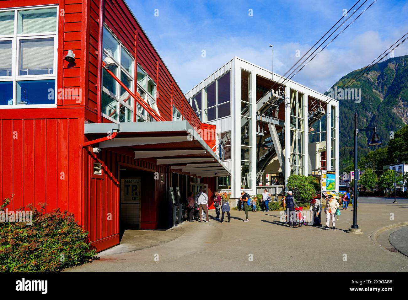 Lower station of the Goldbelt Tram cable-car ascending Mount Roberts ...