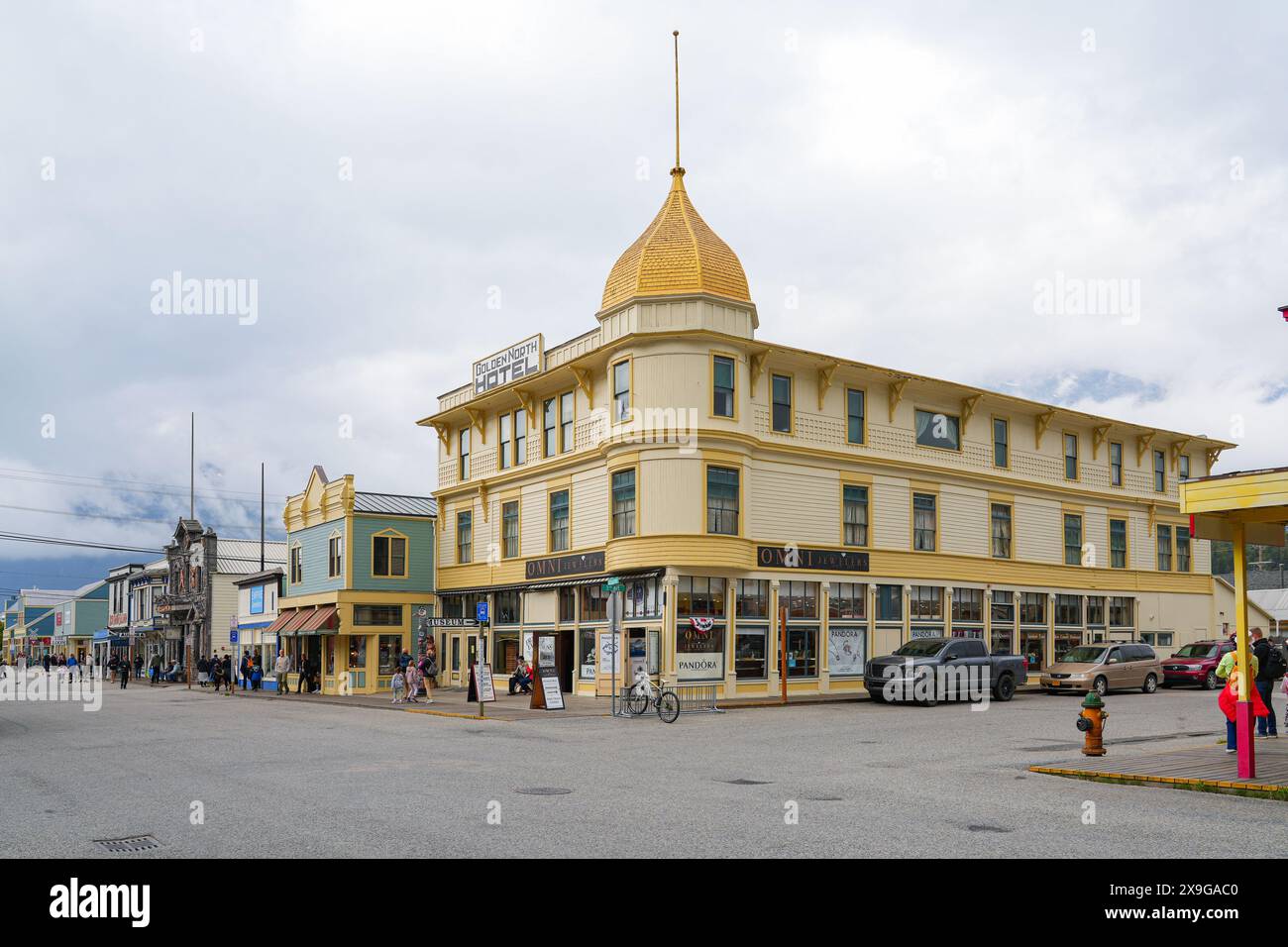 Old city center of Skagway, Alaska - Vintage yellow facade of the ...