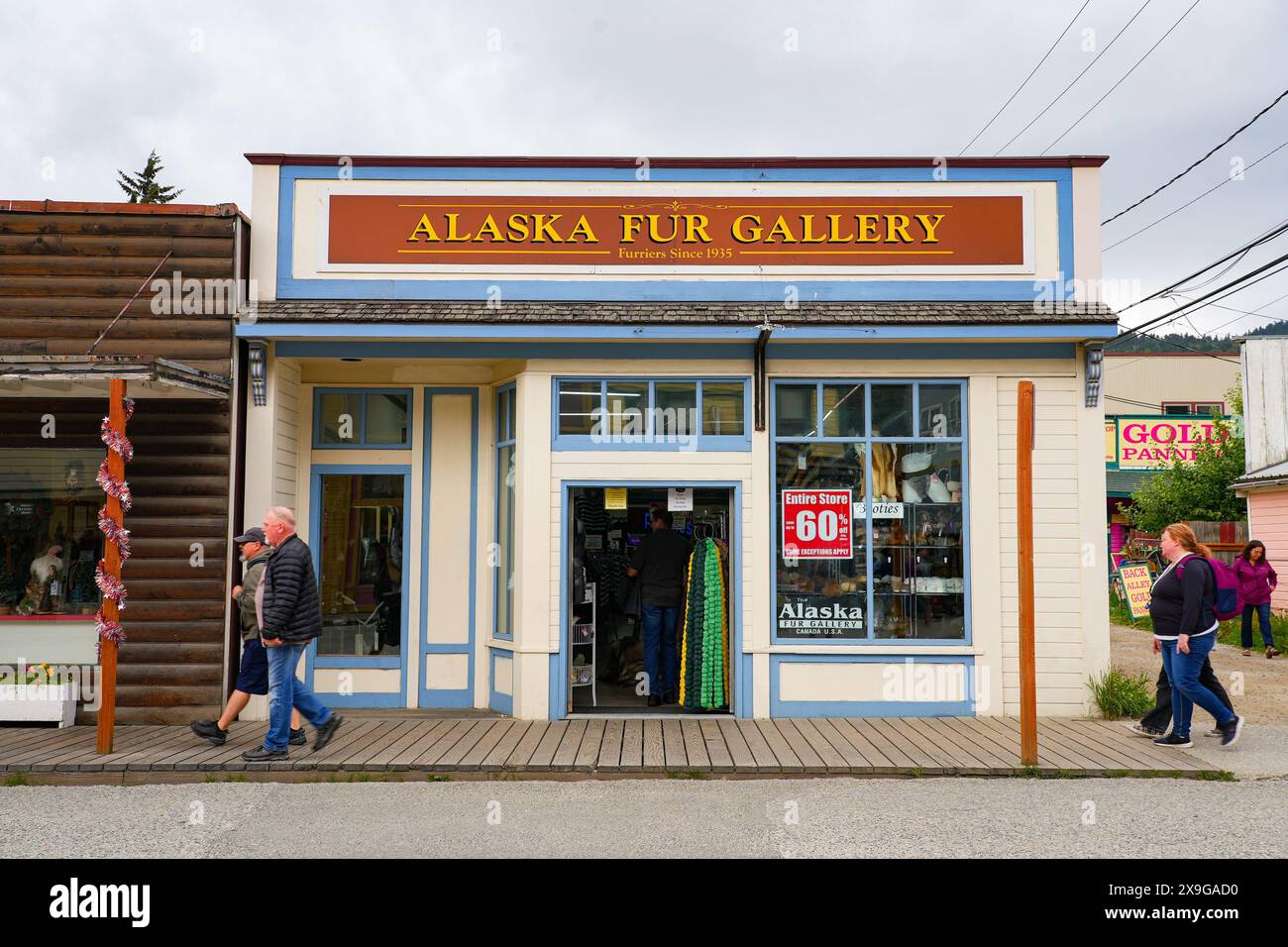 Old city center of Skagway, Alaska - Vintage facade of the Alaska Fur ...