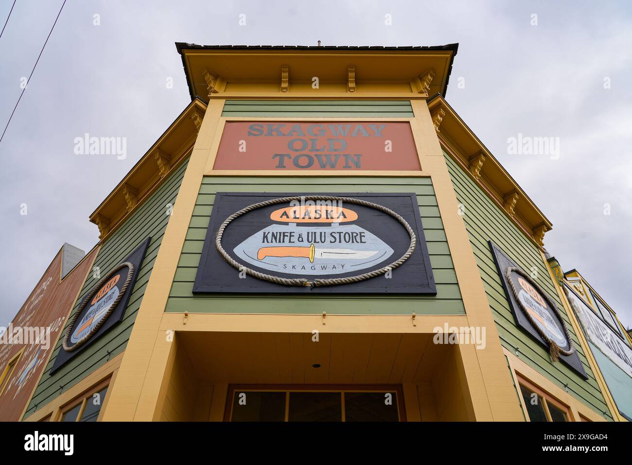 Old city center of Skagway, Alaska - Vintage storefront of the Knife ...