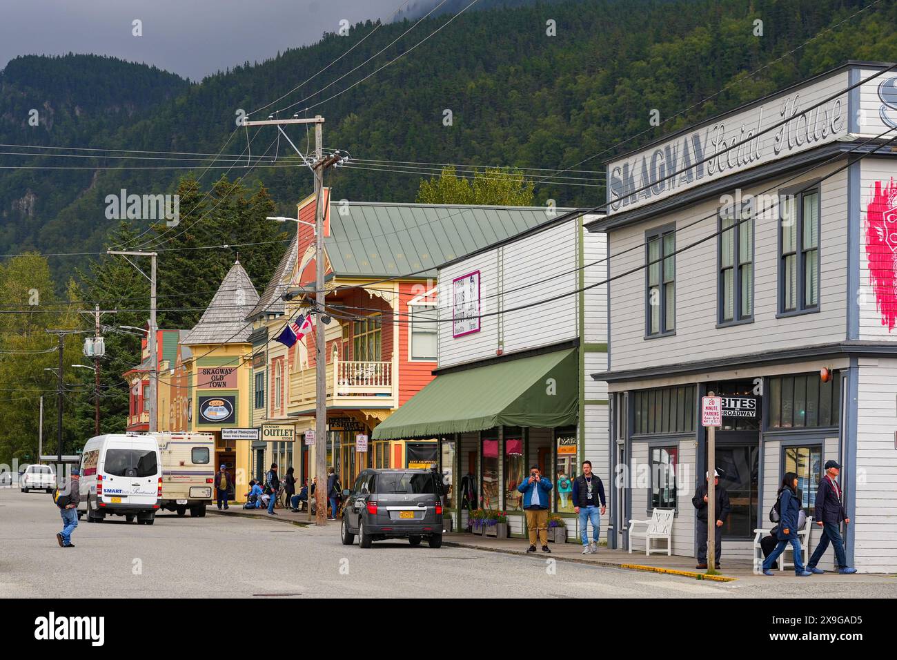 Old city center of Skagway, Alaska - Vintage storefronts in the ...