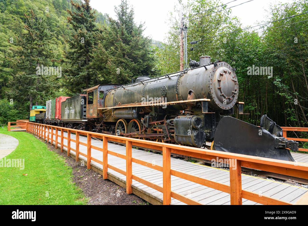 Locomotive of an old White Pass Railroad train in Skagway, Alaska ...
