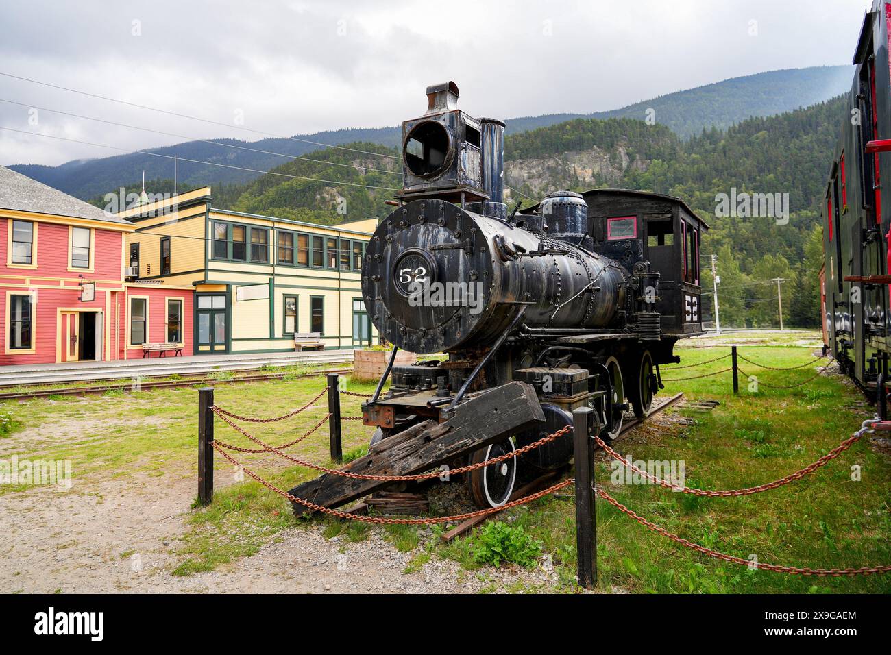Old steam locomotive 52 exhibit in the city center of Skagway, Alaska ...