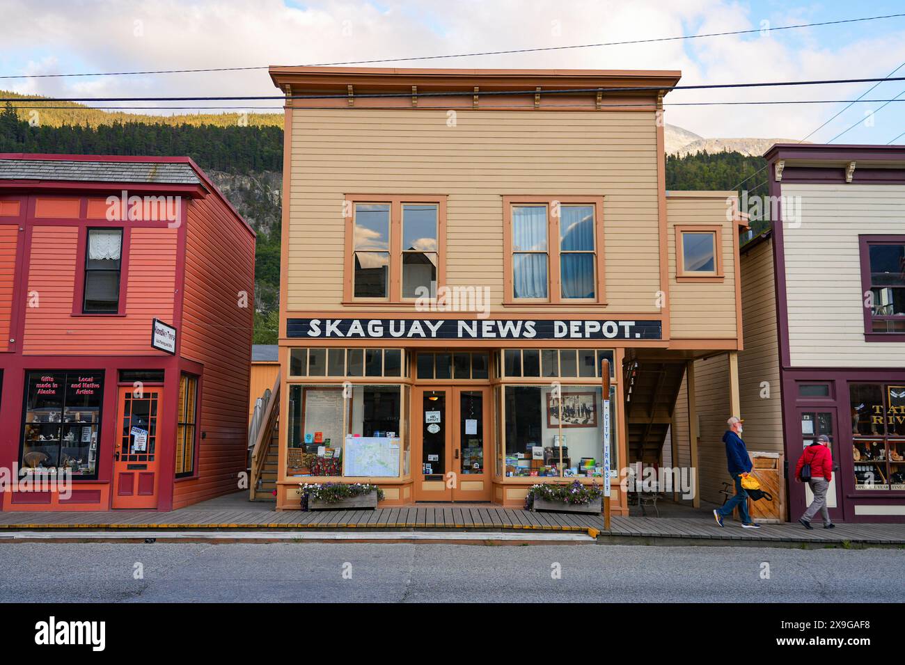Old city center of Skagway, Alaska - Vintage storefront of the Skaguay ...