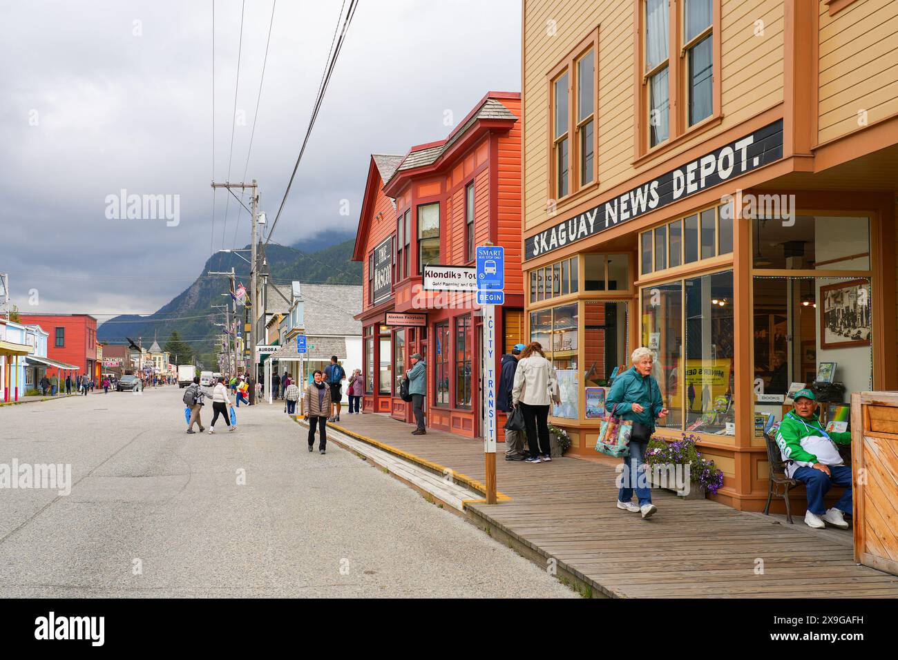 Old city center of Skagway, Alaska - Vintage storefront of the Skaguay ...