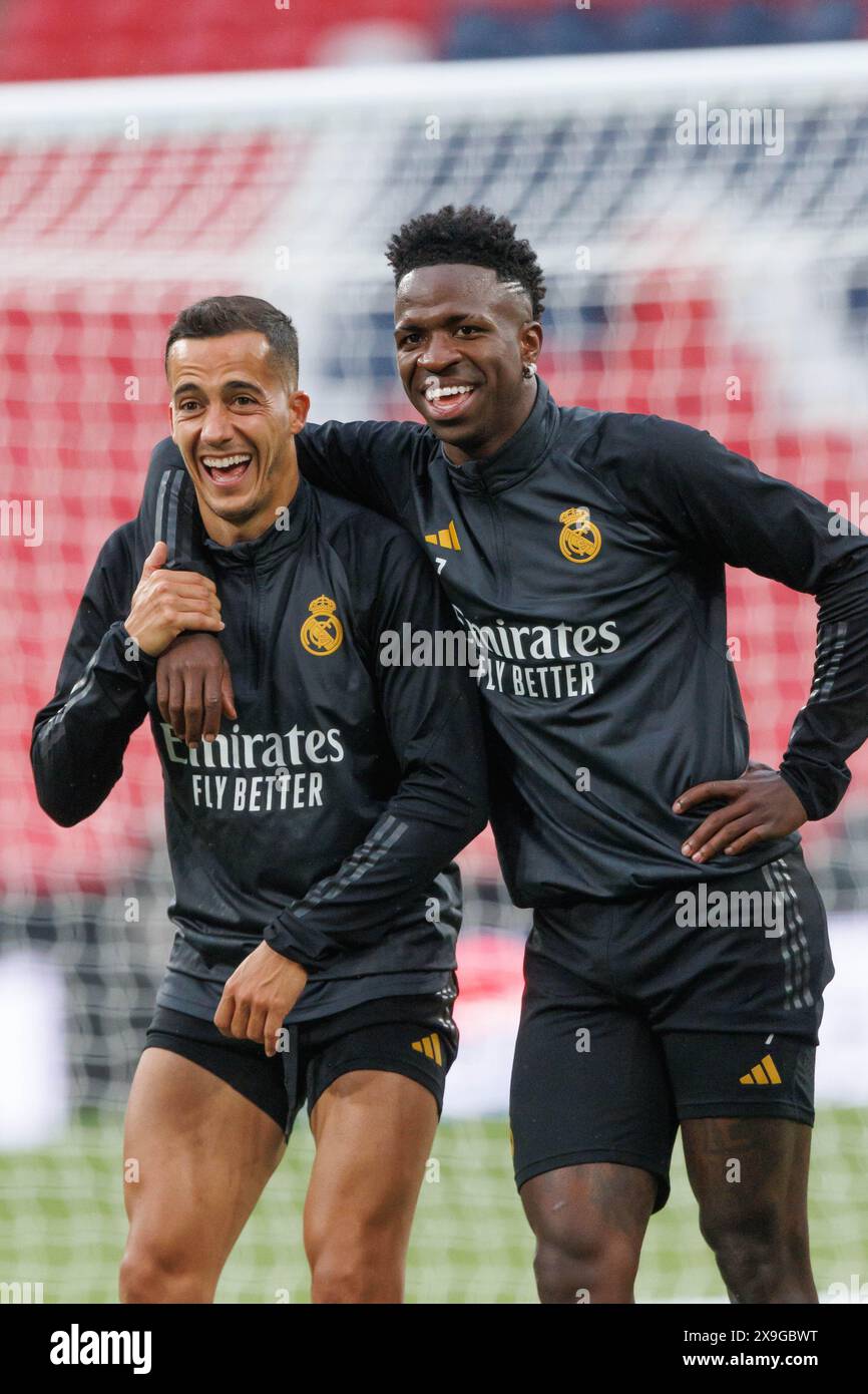 London, UK. 31st May, 2024. Lucas Vazquez and Vinicius Junior (Real ...