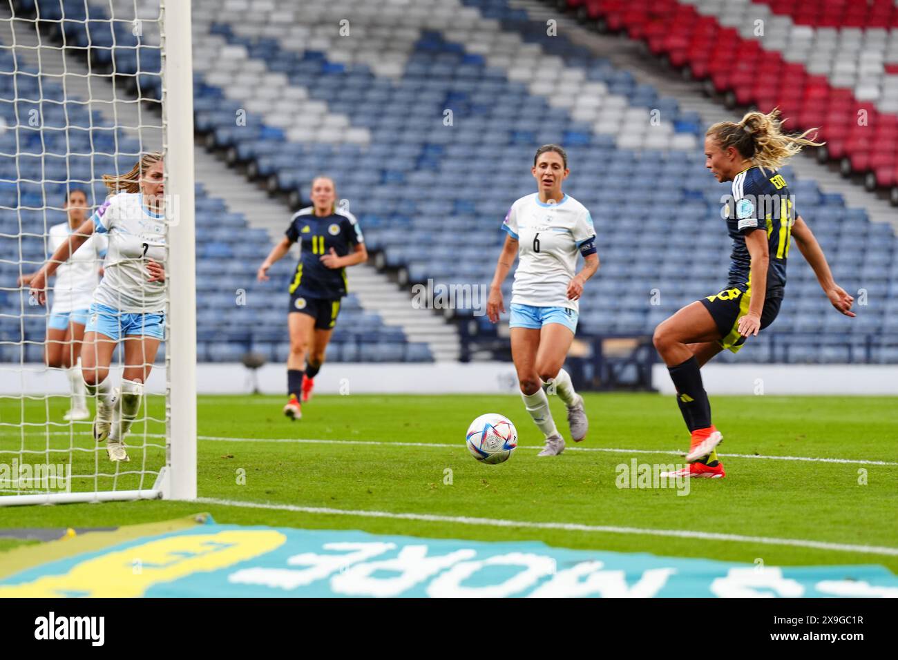 Scotland’s Claire Emslie scoring their sides third goal during the UEFA ...