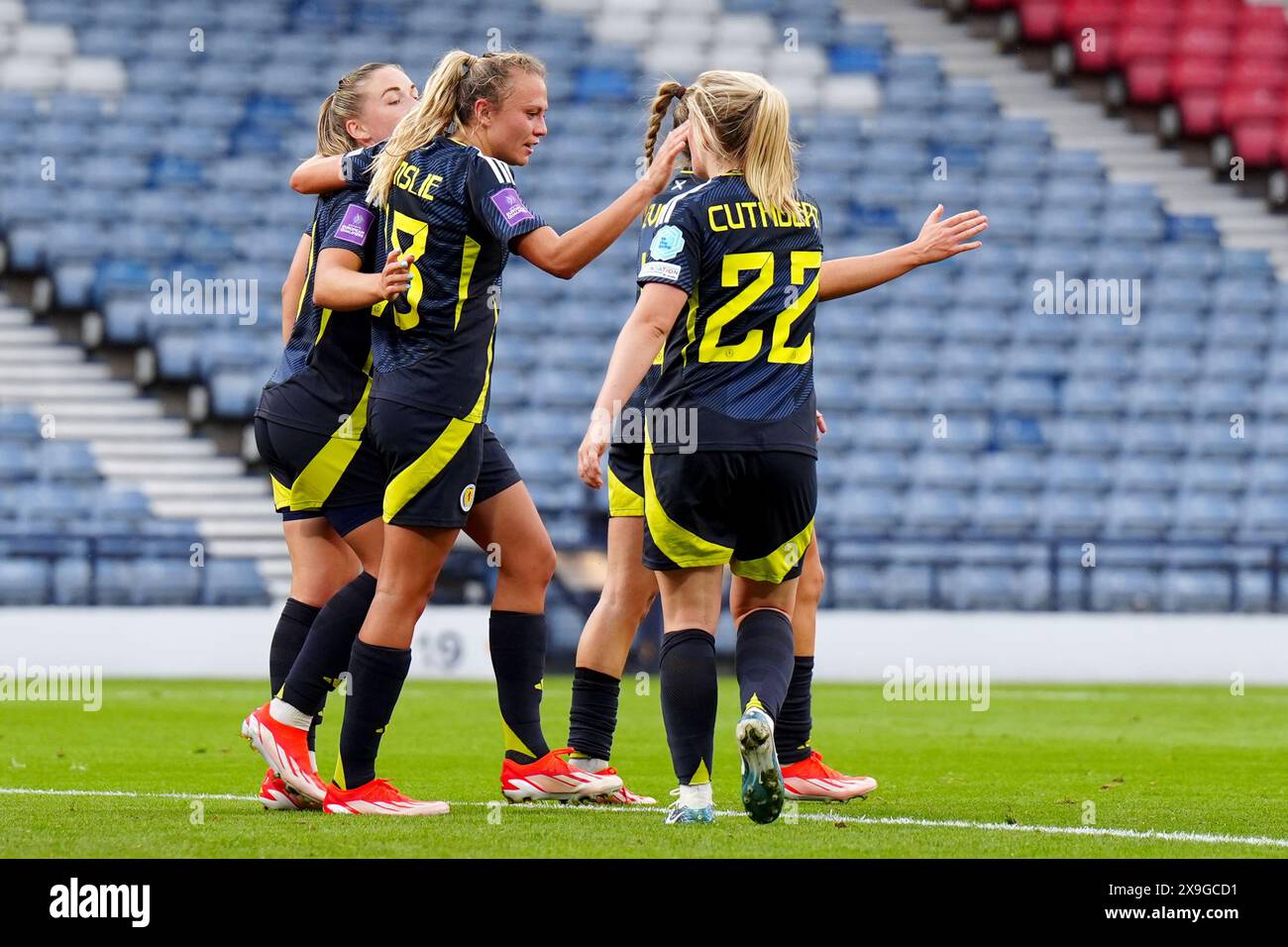 Scotland’s Claire Emslie celebrates scoring their sides third goal ...