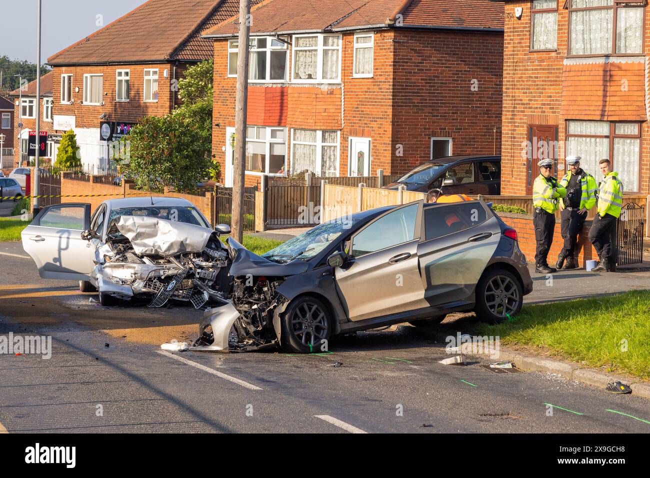 Leeds, UK. 31 MAY, 2024. Two vehicles collide on Cross Green Lane ...