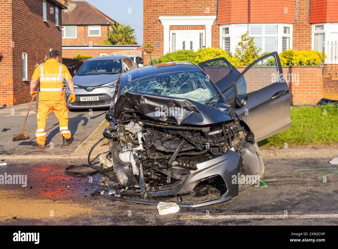 Leeds, UK. 31 MAY, 2024. Two vehicles collide on Cross Green Lane ...
