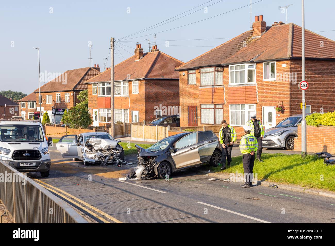 Leeds, UK. 31 MAY, 2024. Two vehicles collide on Cross Green Lane ...