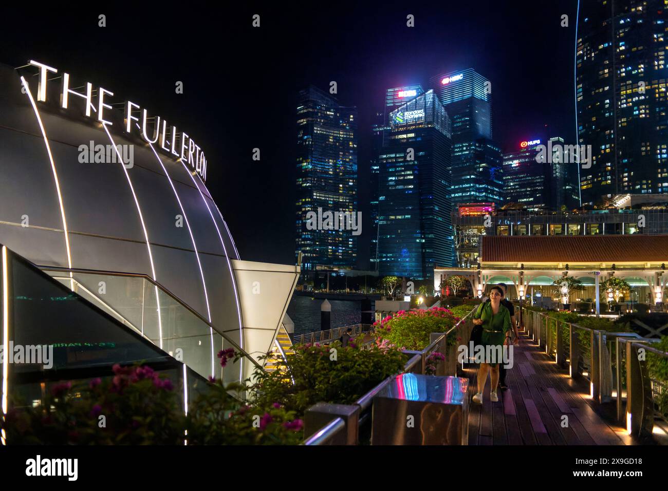 The Fullerton hotel in CBD buildings from Clifford Square, Marina Bay ...