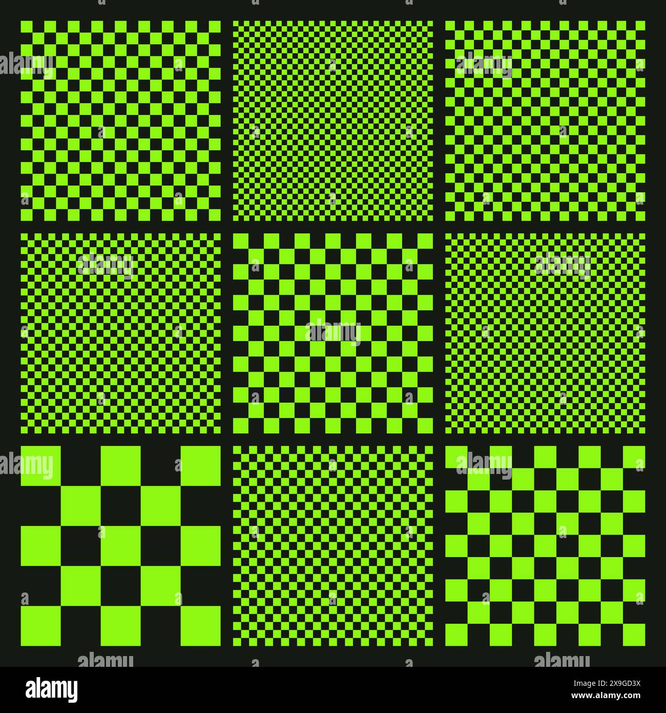 Trendy checkered pattern, black and green tiled grid. Funky geometric ...