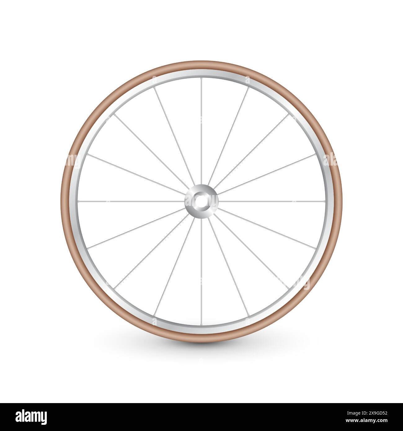 Realistic 3d retro bicycle wheel. Bike rubber tire, shiny metal spokes ...