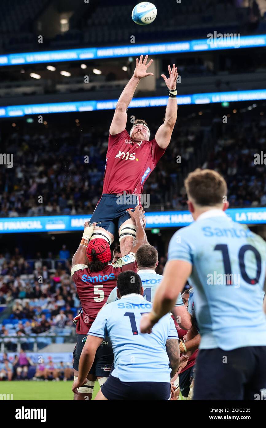 Sydney, Australia, 31 May, 2024. Joe Brial of Queensland Reds catches a ...