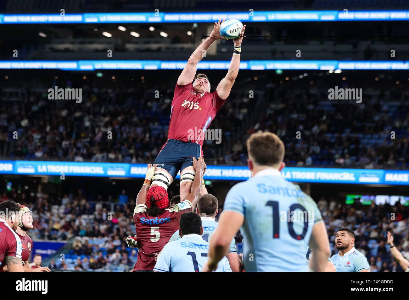 Sydney, Australia, 31 May, 2024. Joe Brial of Queensland Reds catches a ...