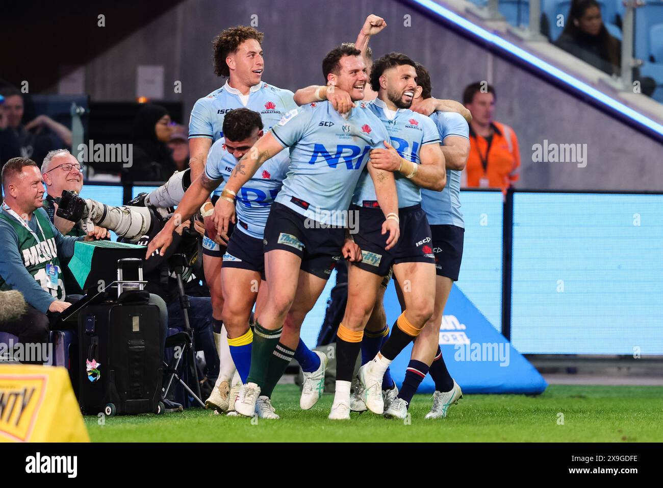 Sydney, Australia, 31 May, 2024. Dylan Pietsch of the Waratahs scores a ...