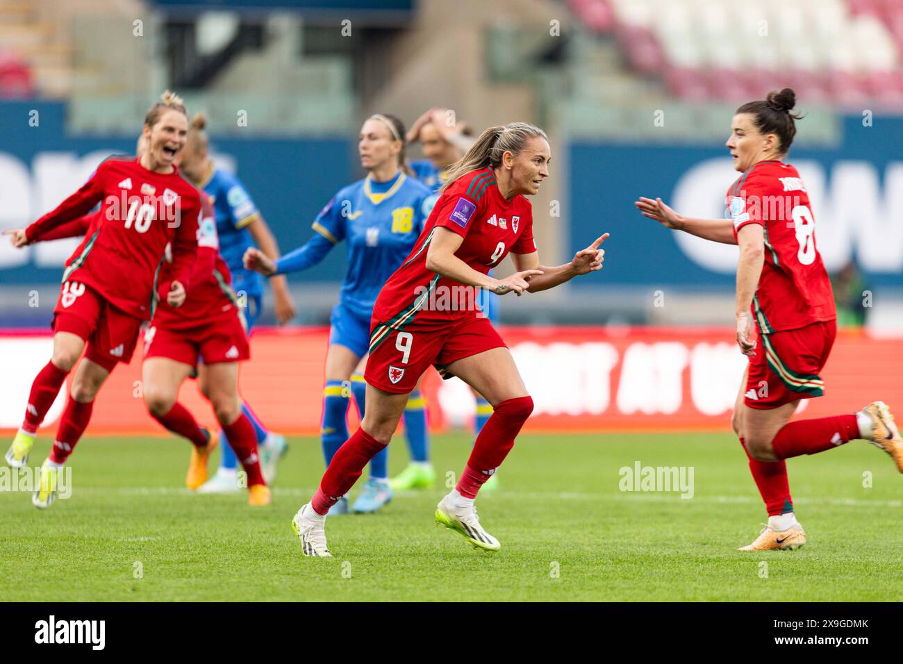 Llanelli, UK. 31st May, 2024. Kayleigh Barton of Wales celebrates ...