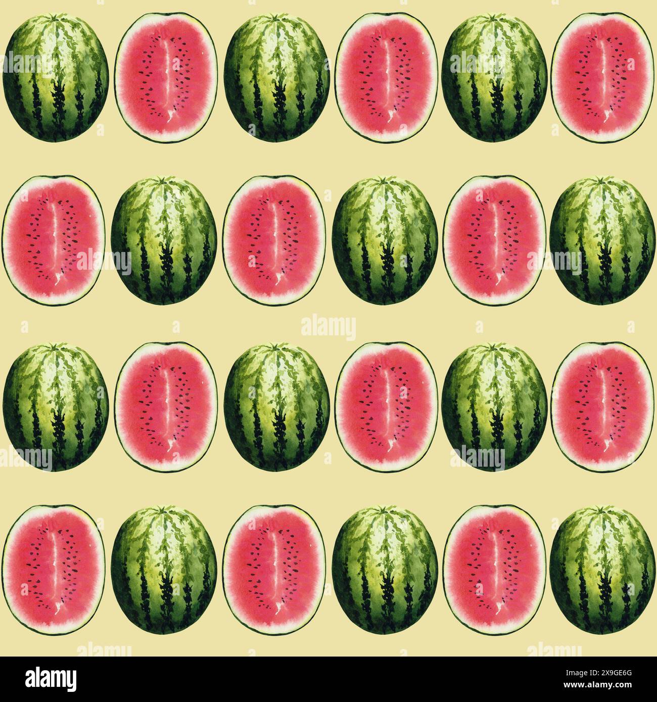 Watermelons seamless pattern, hand drawn watercolor illustration ...