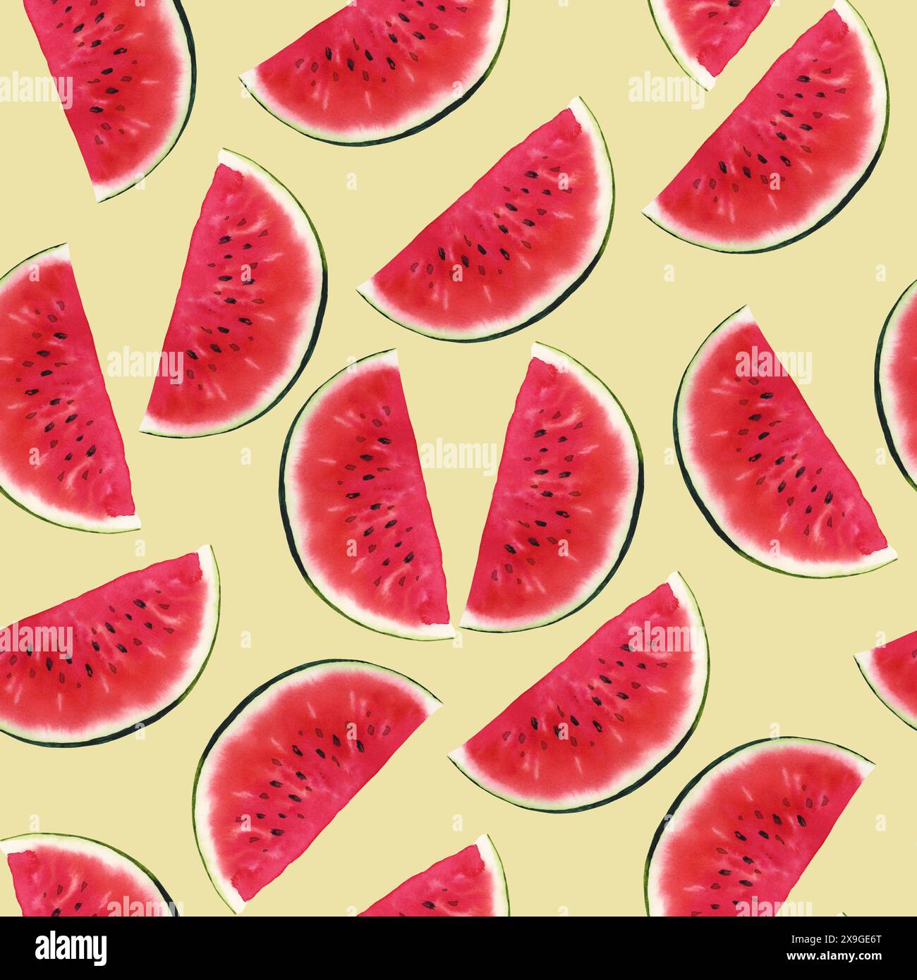 Watermelons seamless pattern, hand drawn watercolor illustration ...