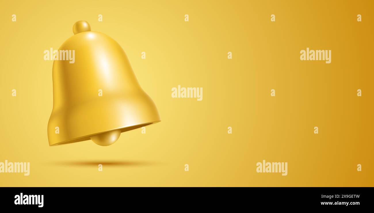 A single golden bell on a vibrant yellow background, vector banner ...