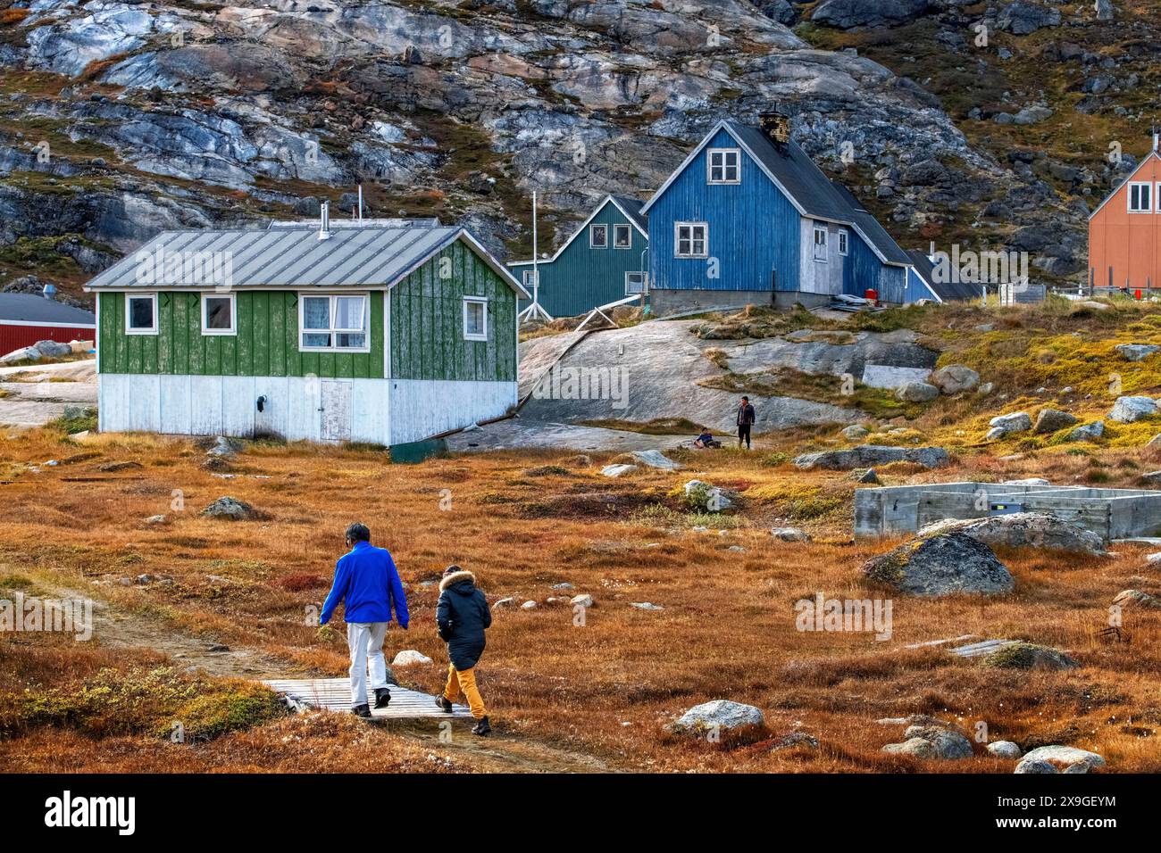 Coloful houses in the small isolated inuit village of Aappilattoq ...
